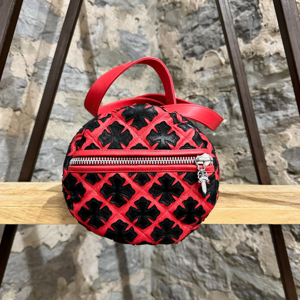 Chrome Hearts Red Leather All Over Black Crosses Duffle Bag – Boutique ...