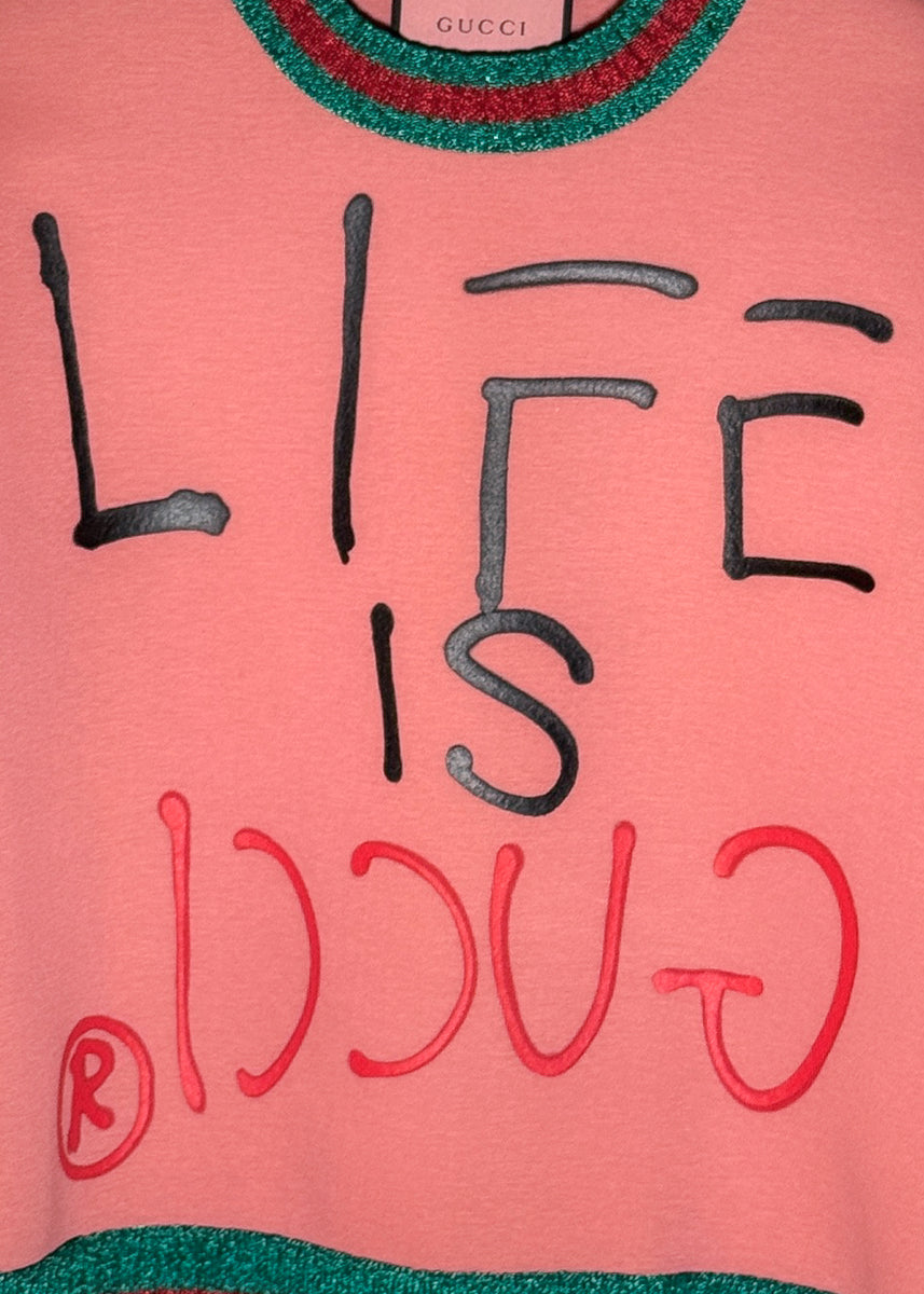 Gucci "Life Is Gucci" Ghost Pink Cotton Sweatshirt – Boutique LUC.S