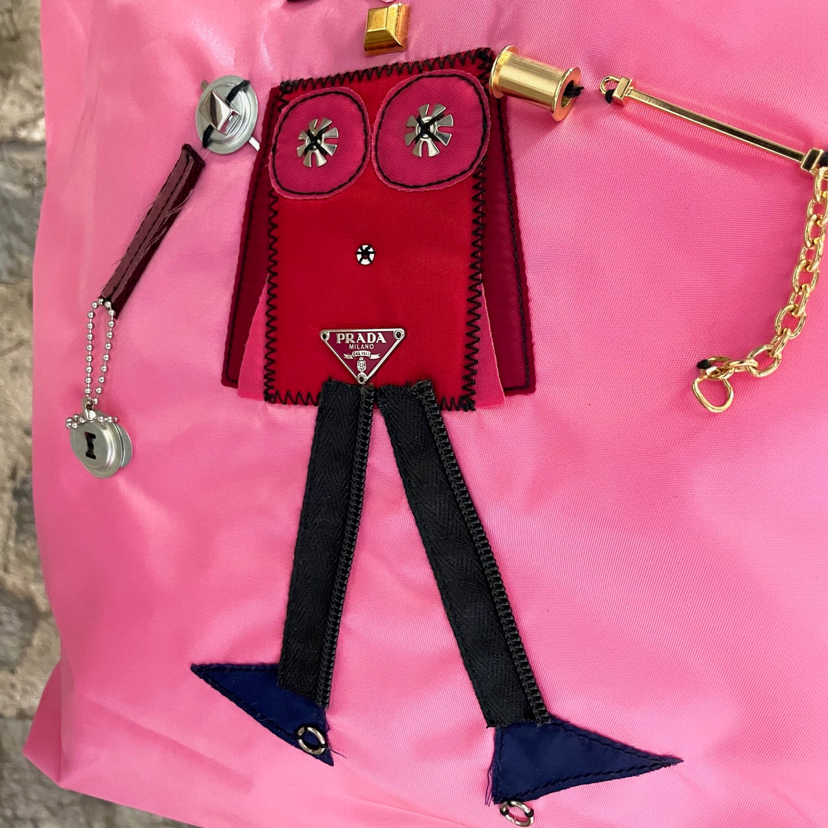 Prada Pink Tessuto Nylon Embellished Robot Tote – Boutique LUC.S