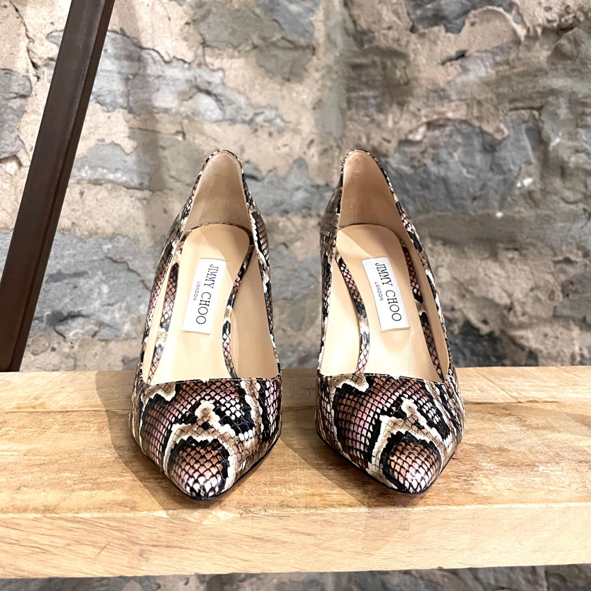 Jimmy Choo Brown Pink Snakeskin Print Romy 100 Pumps – Boutique LUC.S